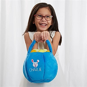 Personalization Universe Embroidered Build Your Own Bunny Personalized Easter Treat Bag, Customize with Any Name, Boy and Girl Options, Ideal for Easter Basket Stuffers - Blue