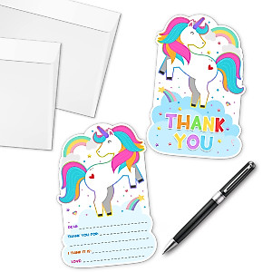 Simimi art Unicorn Kids Thank You Cards, Fill In Thank You Notes For Kid, 30 Thank You Cards 30 Envelopes