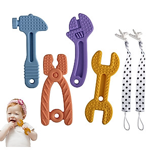 Chuya Baby Teether Toys, Baby Chew Toy for Babies 3-12 Months, Baby Teething Toys Teethers Teething Relief for Infant Toddlers, Hammer Wrench Toys Easy to Hold Silicone BPA-Free (4 Pack)