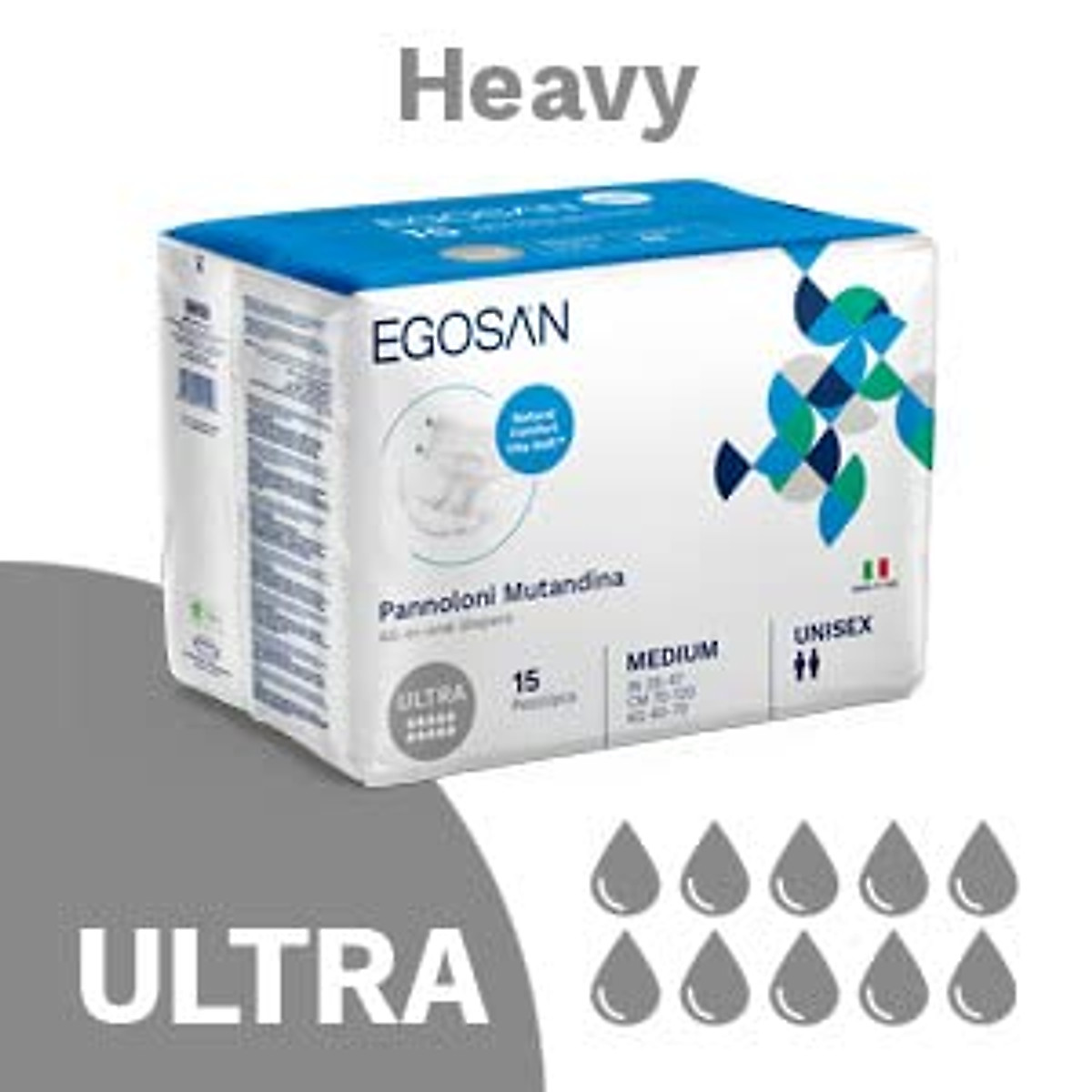 Egosan Ultra Incontinence Disposable Adult Diaper Brief Maximum Absorbency and Adjustable Tabs for Men and Women (Large Case, 60-Count)