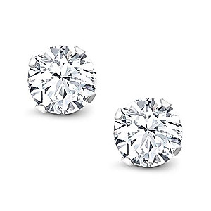 Gem Stone King 925 Sterling Silver White Cubic Zirconia CZ Stud Earrings For Women (2.00 Cttw, Round Cut 6MM)