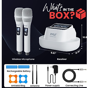 Pyle Wireless Microphones - UHF 2x100 Channel Receiver, Karaoke Microphone with DSP, High-Fidelity, Infrared Sync, Wireless Microphone System for Professional Singers, Stage & Artists (Renewed)