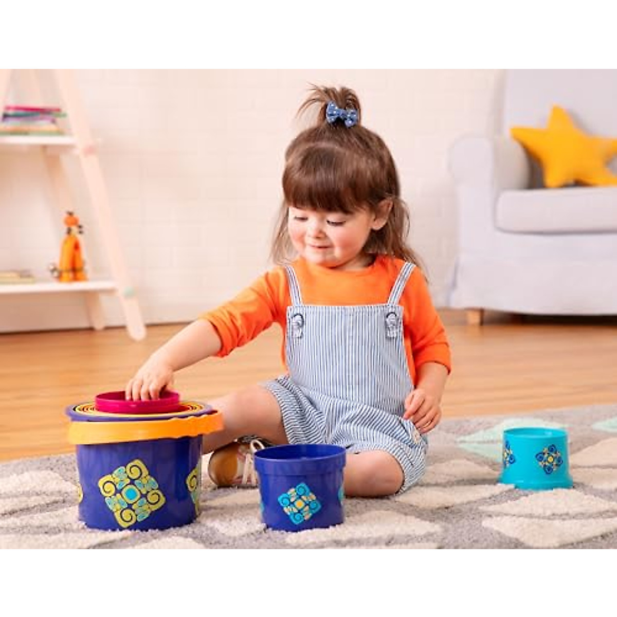 B. toys- Stacking Buckets – 10 pcs – Sort & Stack Colorful Nesting Cups – Bath & Backyard – Stackable Learning Toy – Toddler, Kids –Bazillion Buckets- 18 months +