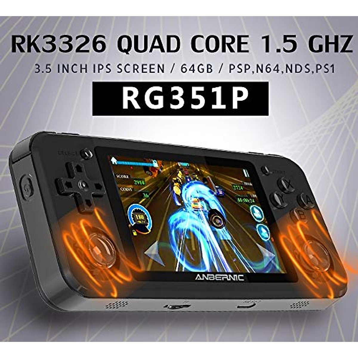 Voacle RG351P Handheld Game Console, Retro Game Console Open Linux Tony System RK3326 Chip 64G TF Card 2500 Classic Games 3.5 Inch IPS Screen (Black)