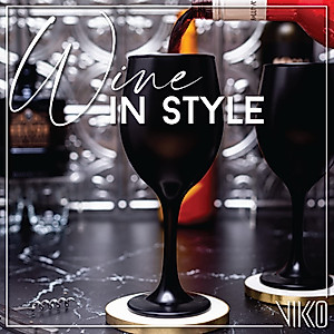 Vikko Black Wine Glasses, 14 Ounce Wine Glass, Set of 4 Matte Black Stemmed Wine Glasses for Red and White Wine, Thick and Durable Wine Glasses