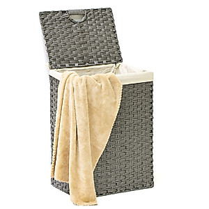 Synthetic Wicker Laundry Hamper Basket With Lid and Liner by Blue Ridge Basket Company (Gray)