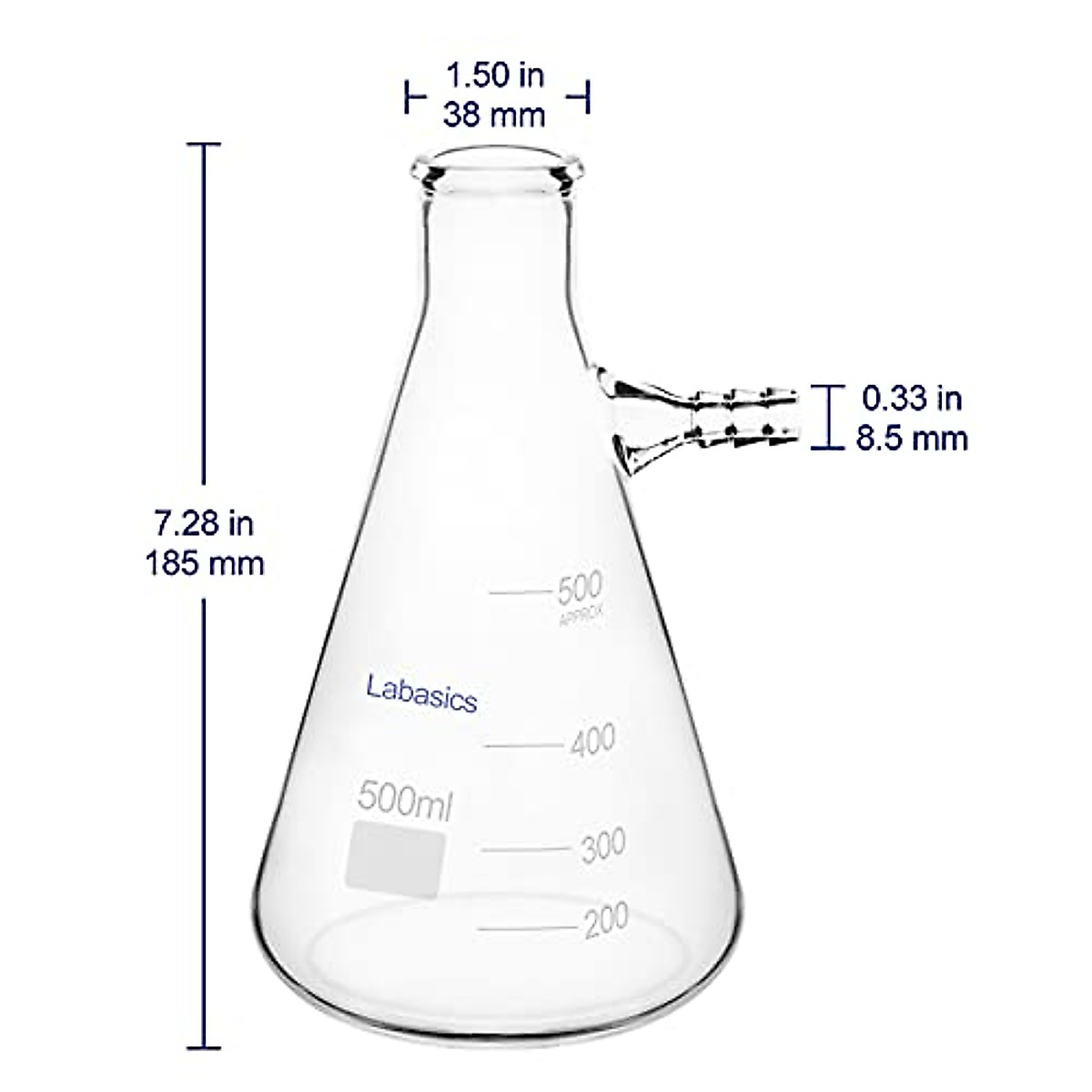 Labasics Glass 500 ml Heavy Wall Borosilicate Glass Filtering Flask, Bolt Neck with Tubulation, 500 ml