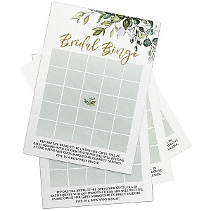 Printed Party Bridal Shower Games – Bingo Game with Blank Squares to Guess The Bride’s Gifts, Fun Wedding Shower Activity, Botanical Eucalyptus Theme, 50 Guests