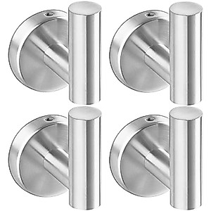 ALLOY+ Bath Towel Hooks Bathroom Coat Hook Robe Hook 4 Pieces Towel Hooks Stainless Steel Wall-Mount Heavy Duty Door Hanger for Bathroom Bedroom Kitchen Hotel Cabinet