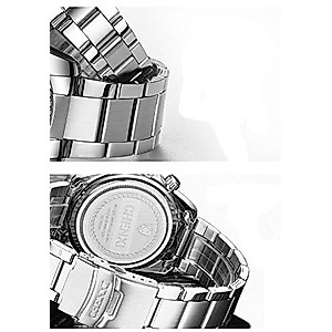 MASTOP Couple Watches Classic Golden Stainless Steel Watch His and Hers Waterproof Quartz Watch (Silver Blue)