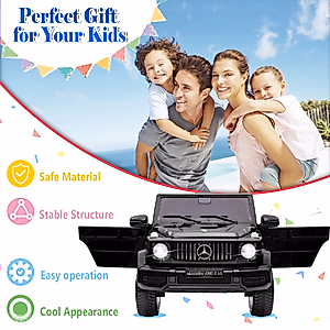 TOBBI Electric Car for Kids, Licensed Mercedes Benz G63 Kids' Electric Vehicle, 12V Kids Ride On Car with Parents Remote Control, Openable Doors/Spring Suspension System/Music's Play/Led Lights-Black