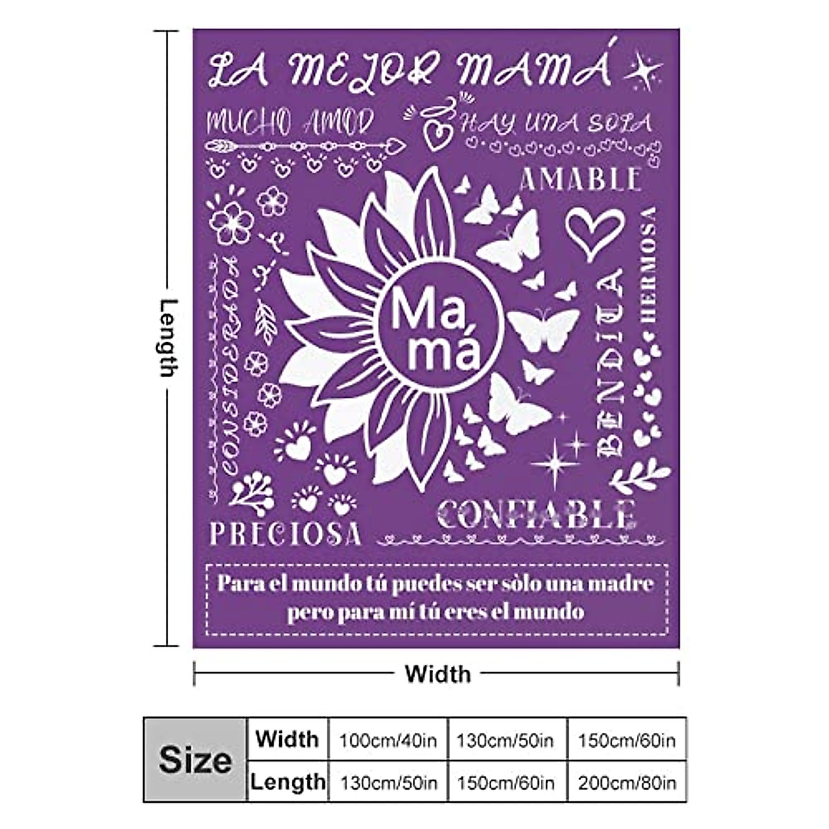 Mercuryelf Spanish Mom Blanket Gift, 40"x50" Flannel Fleece Blanket Throw, Feliz Dia de las Madres Regalos para Mamá en Español with Words of Encouragement,Hispanic Gifts for Mom from Daughter