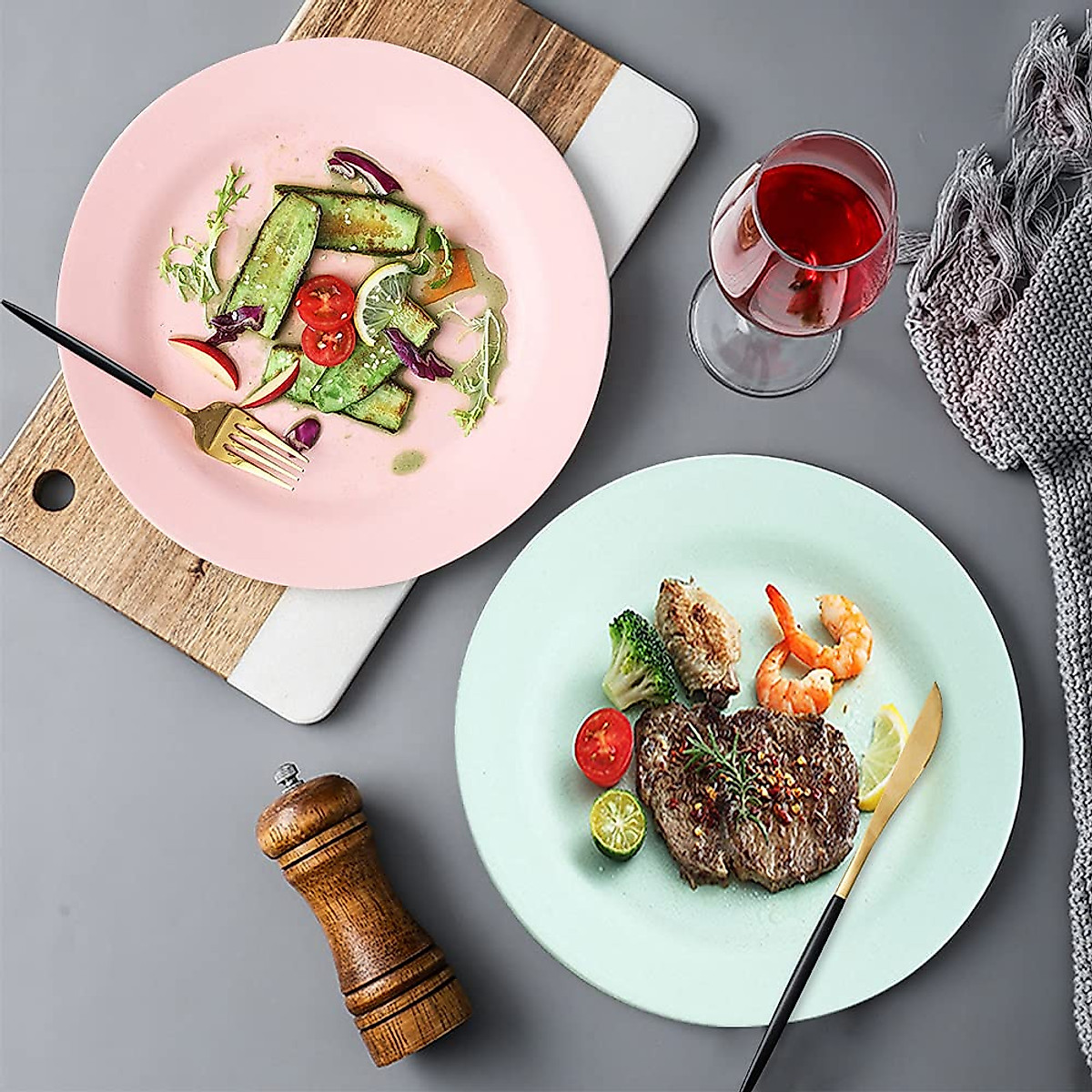 NA 10" 11" Dinner Plates Set of 10, Reusable Wheat Straw Dessert Dishes, Round Pasta Salad Serving Plate, Unbreakable Fiber Dinnerware for Party Steak Pizza (Pink)