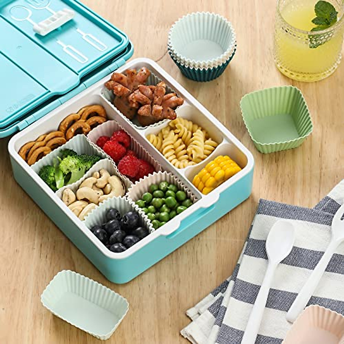 48 Pack Silicone Cupcake Liners, 3 Shapes of Standard Round & Square & Rectangle - Reusable Non-Stick Muffin Cups for Baking, Multicolor Bento Lunch Box Dividers - Non-Toxic, BPA Free, Dishwasher Safe