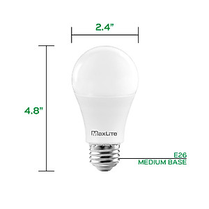 MaxLite A19 LED Bulb, Enclosed Fixture Rated, 100W Equivalent, 1600 Lumens, Dimmable, E26 Medium Base, 2700K Soft White, 4-Pack