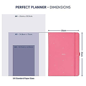 Busy B Perfect Planner A5 Week to View Diary January to December 2021 - Pink Faux Leather Week to View Planner with Stickers & Tear-Out Lists
