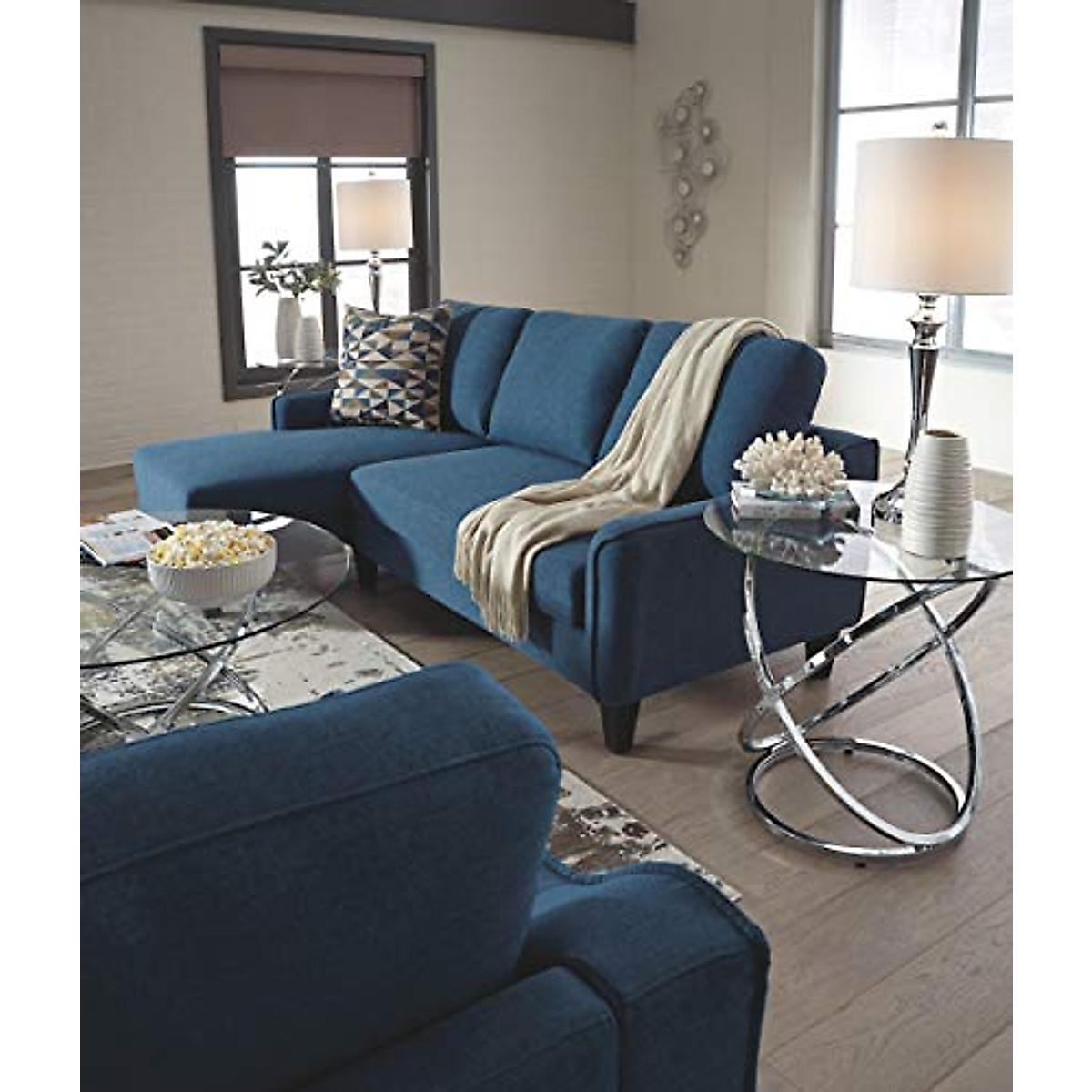 Signature Design by Ashley Jarreau Sofa Chaise Sleeper Chofa with Pull-Out Cushion, Blue