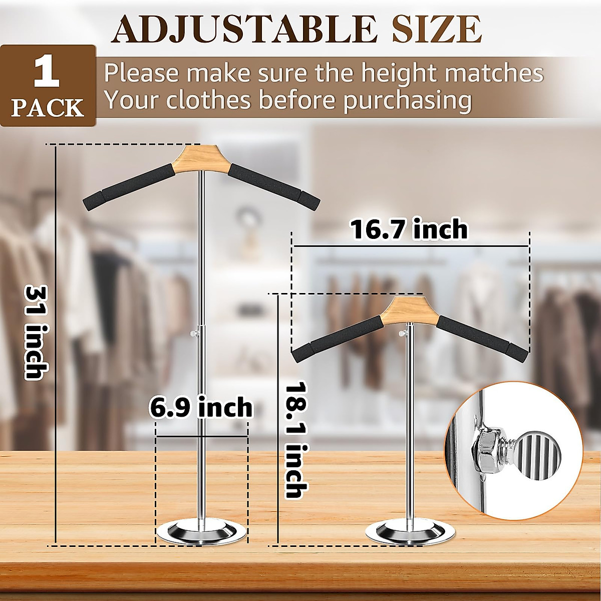 Shirt Display Stand 1 Pack T Shirt Display Stand For Vendors 18.1-31 Inch Height Adjustable Shirt Rack Shoulder Stand Clothing Display Stand Portable Hanger Rack for Steaming Dress Garment