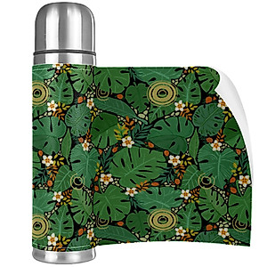 Stainless Steel Leather Vacuum Insulated Mug Tropical Plants Thermos Water Bottle for Hot and Cold Drinks Kids Adults 16 Oz