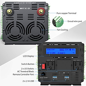 EDECOA 3000 Watt Power Inverter DC 12V to AC 110V 120V for Car Truck RV with LCD Display and Remote Controller