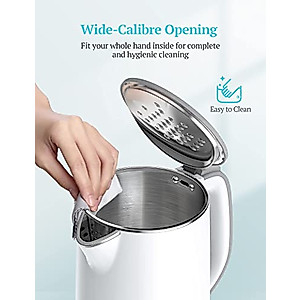 Electric Kettle, Double Wall 100% Stainless Steel Cool Touch Tea Kettle with 1500W Fast Boiling Heater, Auto Shut-Off & Boil Dry Protection, BPA-Free, White