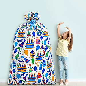 MIMIND 2 Pieces Large Plastic Birthday Gift Bags 36 x 56 Inches Giant Gift Wrap Bags Large Birthday Present Wrapping Bags with Rope, Tag, Pull Bow for Birthday Party, Baby Shower, Christmas