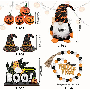 Halloween Decorations - 11 Pcs Halloween Tiered Tray Decor Set - Rustic Farmhouse Wooden Sign - Cute Gnomes Plush and Bead Garland - Kitchen Home Table Mini Decor Holiday Party Supplies