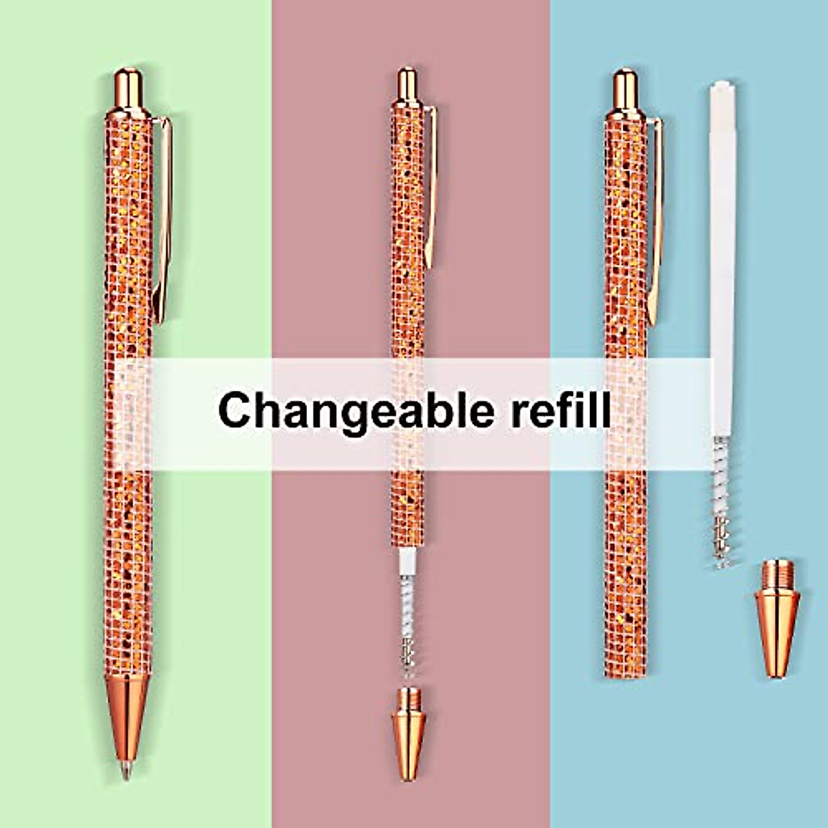 30 Pieces Glitter Metal Retractable Pen Rose Gold Ballpoint Pens Glitter Colorful Ballpoint Pens Click Ball Office Pens Medium Point 1.0 mm Click Pen Black Ink Ballpoint Pen for School Office Supply