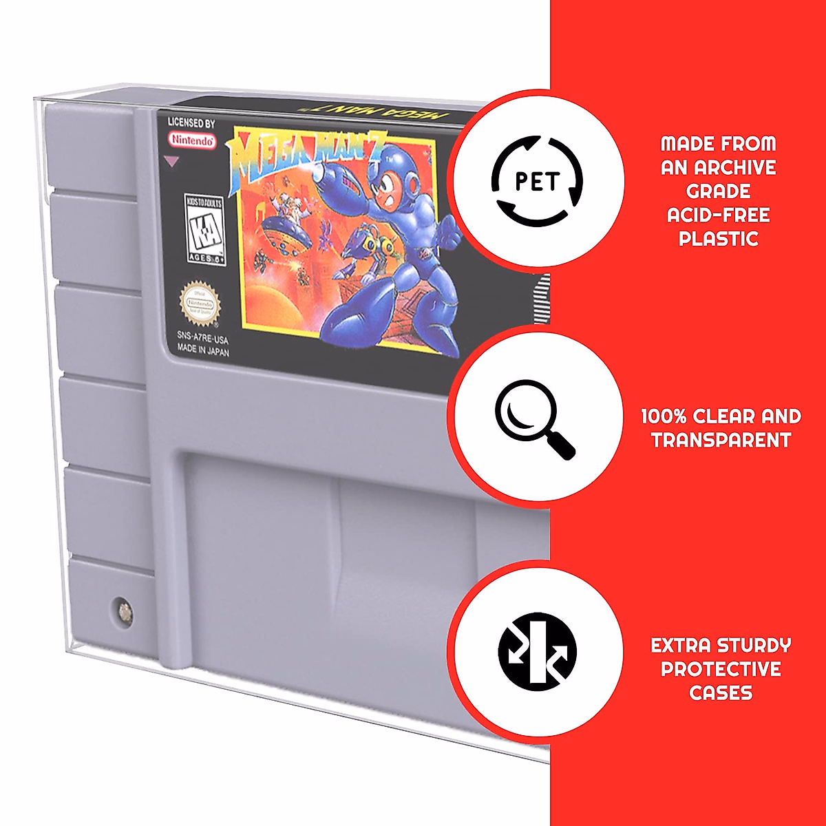 SNES Games Cartridge Protector Compatible for Super Nintendo SNES Games Cartridge - 0.40 MM Thick, Anti-Dust, Acid-Free SNES Super Games Cart, Clear PET Case Protector by EVORETRO (Pack of 25)