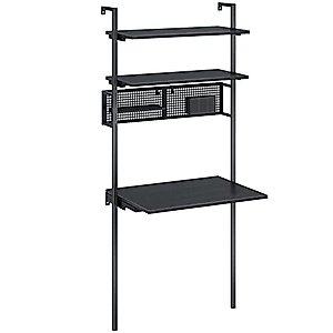 Rolanstar Computer Desk with Shelves, Wall Mounted Desk with Storage Shelf, Industrial Ladder Desk, 3 Tiers Leaning Desk for Small Space, Floating Writing Desk for Home Office, Black