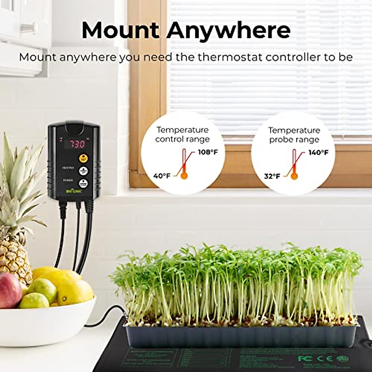 BN-LINK Durable Seedling Heat Mat Heating Pad 10" x 20.75" with Digital Thermostat Controller Combo Set Waterproof for Indoor Seed Starting and Plant Germination