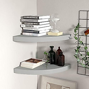 Natulvd Corner Floating Shelves, Φ13.8 Wall Shelf Set of 2, Shelves for Wall Decor, Wall Mount Display Shelf with Invisible Brackets for Bathroom Bedroom Kitchen Garage - Grey