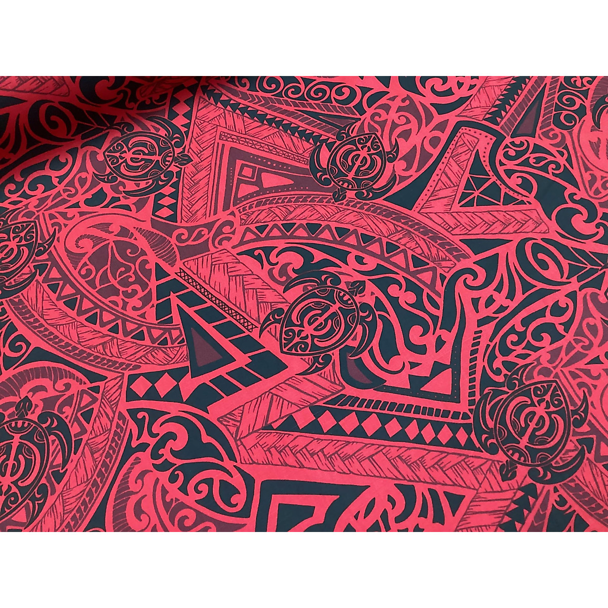 Originals by HITOMI Retro Hawaiian Tribal Poly Cotton Hawaiian Print Fabric Sold by The Yard, Red