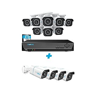 Reolink PoE Security Camera System Bundle, 12pcs 8MP Person/Vehicle Detection Smart Cameras,a 16CH NVR Pre-Installed with 4TB HDD(Include 8 x 18M Cat5 Cable)