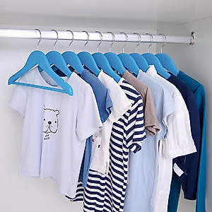 JS HANGER Kids Wooden Hangers 20 Pack, Solid Wood Baby Hangers, Children's Coat Hangers with Pants Bar, Shoulder Notches, Swivel Hooks, 12.6 Inches, Blue and Silver for Boy & Girls