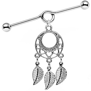 Body Candy Stainless Steel Natural Love Dreamcatcher Dangle Helix Earring Industrial Barbell 14 Gauge 39mm