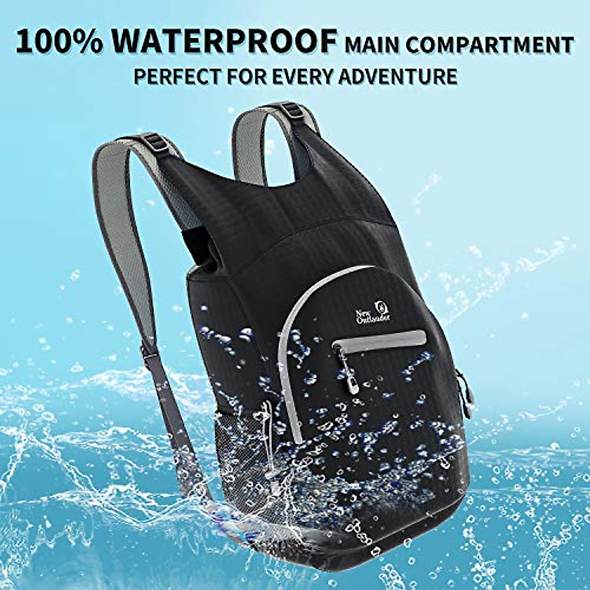 Outlander 100% Waterproof Hiking Backpack Lightweight Packable Travel Daypack(Black) 25L