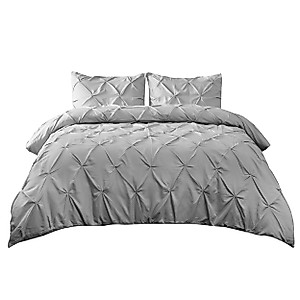 Bedsure Grey Duvet Cover Queen Size - Pinch Pleated Queen Size Duvet Cover with Zipper Closure, Microfiber Pintuck Duvet Cover(Grey, Queen)
