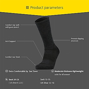 SOX TOWN Unisex Cushioned Crew Training Athletic Socks Men & Women with Combed Cotton Moisture Wicking Breathable Performance(BlackGrey M)