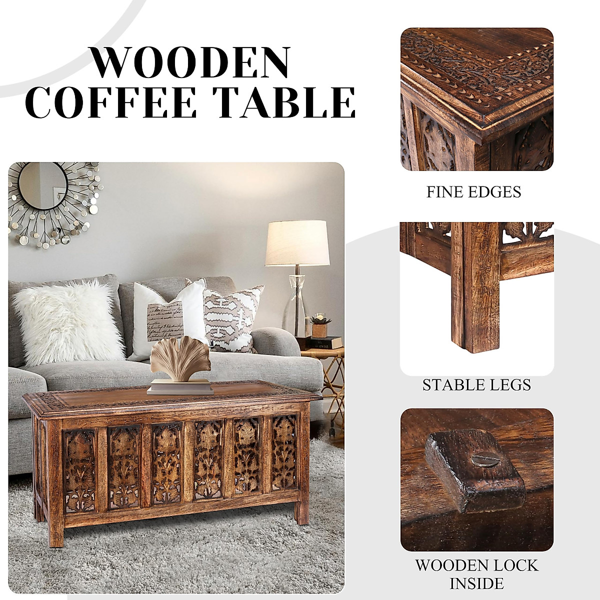 Rectangular Wooden Coffee Table, Modern Wooden Coffee Table, Center Tables, Entryway Table, Living Room Table for Magazines, Books, and Plants - 36x18 Inch Burnt