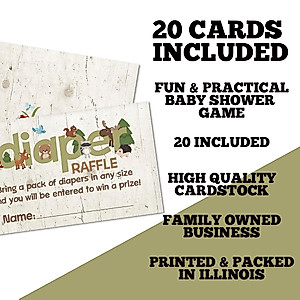 Woodland Forest Animals Diaper Raffle Tickets for Baby Showers, 20 2" X 3” Double Sided Insert Game Cards, Bring a Pack of Diapers to Win Favors & Prizes!