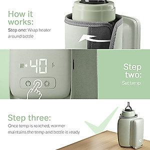 Büki Portable Bottle Warmer for Breastmilk or Baby Formula - Fast Heating + Leak-Proof + Adjustable Travel Warmer with Battery-Powered Temperature Display, Flashlight - 6000MAH Rechargeable Battery