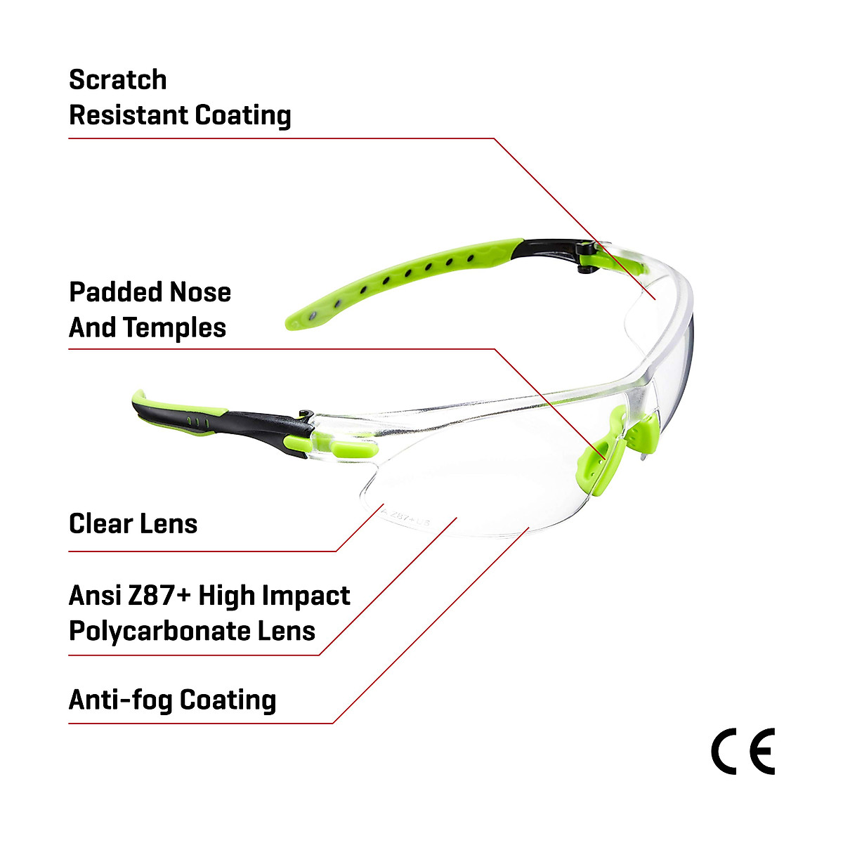 Allen Company All-in Youth Shooting Safety Glasses - Eye Protection for Boys and Girls - Soft Padded Nose and Temple - Clear Lenses - ANSI Z87.1+ and CE Rated - Green/Black
