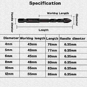 Mgtgbao 6MM and 8MM Masonry Drill Bits, 10PC Concrete Drill Bit Set for Tile,Brick, Plastic and Wood,Tungsten Carbide Tip Best for Wall Mirror and Ceramic Tile 6mm(1/4”), 8mm (5/16”)
