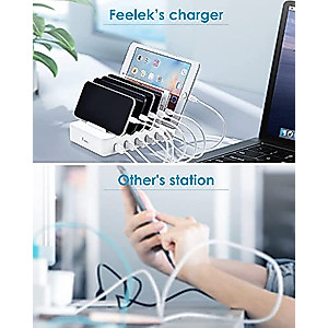 Charging Station for Multiple Devices, 6 Ports Compatible Cables W/3 iPhone, Micro USB,Type C,Compatible with Apple Charging Station,Phone,iPad,Cell Phone,Tablets,iPad,Kindle,White