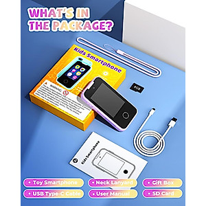 Kids Toy Smartphone, Gifts and Toys for Boys Ages 3-8 Years Old, Fake Play Toy Phone with Music Player Dual Camera Puzzle Games 8GB SD Card Touchscreen, Birthday, Kids Trip Activities