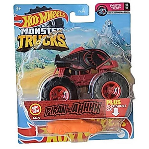 Monster Trucks Piran-Ahhhh (Black/Red) with recrushable car 64/75 (1:64 Scale diecast)