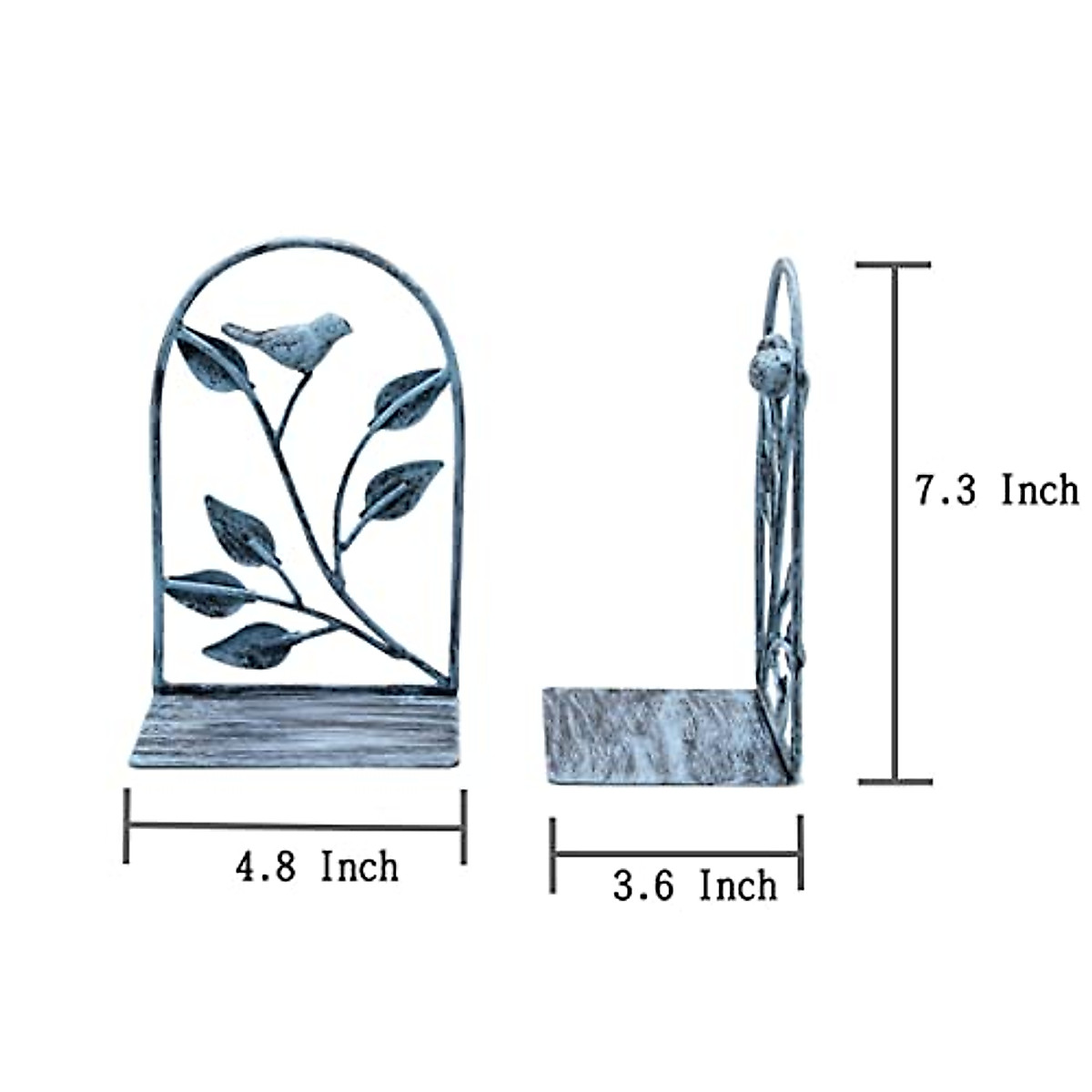 OwlGift Book Ends Cast Iron Bird Design Rustic Bookends for Shelves, Non-Skid Bookend, Heavy Duty Metal Book Stopper for Books/CDs, Decorative Book Shelf for Home - Turquoise