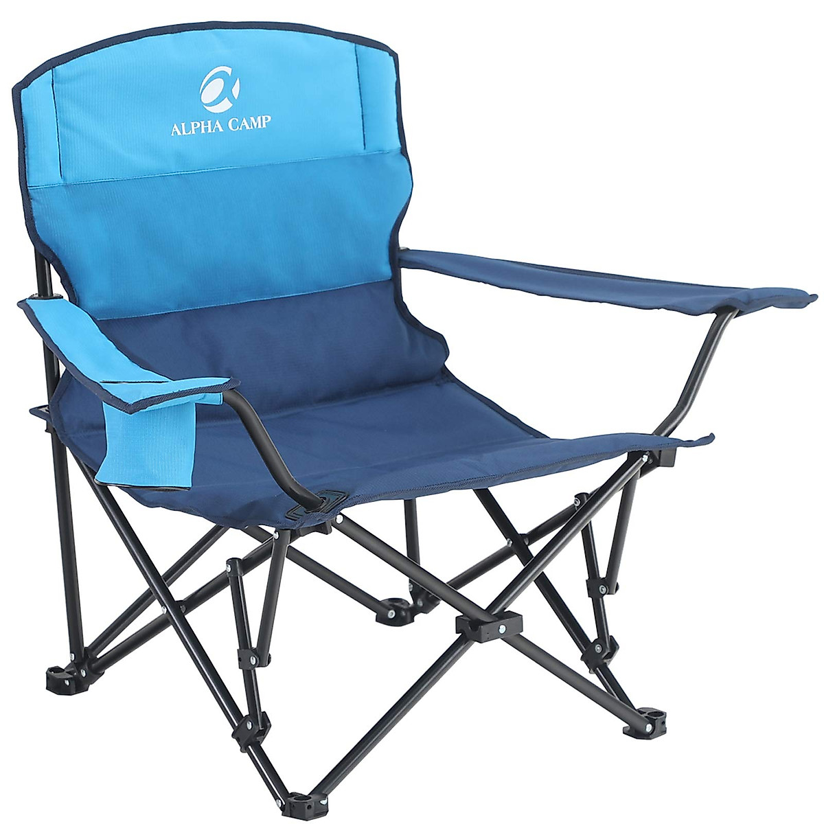 ALPHA CAMP Portable Camping Chair Quad Folding Chair Support 300 LBS Steel Frame Collapsible Chair with Cup Holder for Outdoor