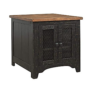 Signature Design by Ashley Valebeck Farmhouse Rectangular End Table with Storage, Distressed Brown & Black Finish